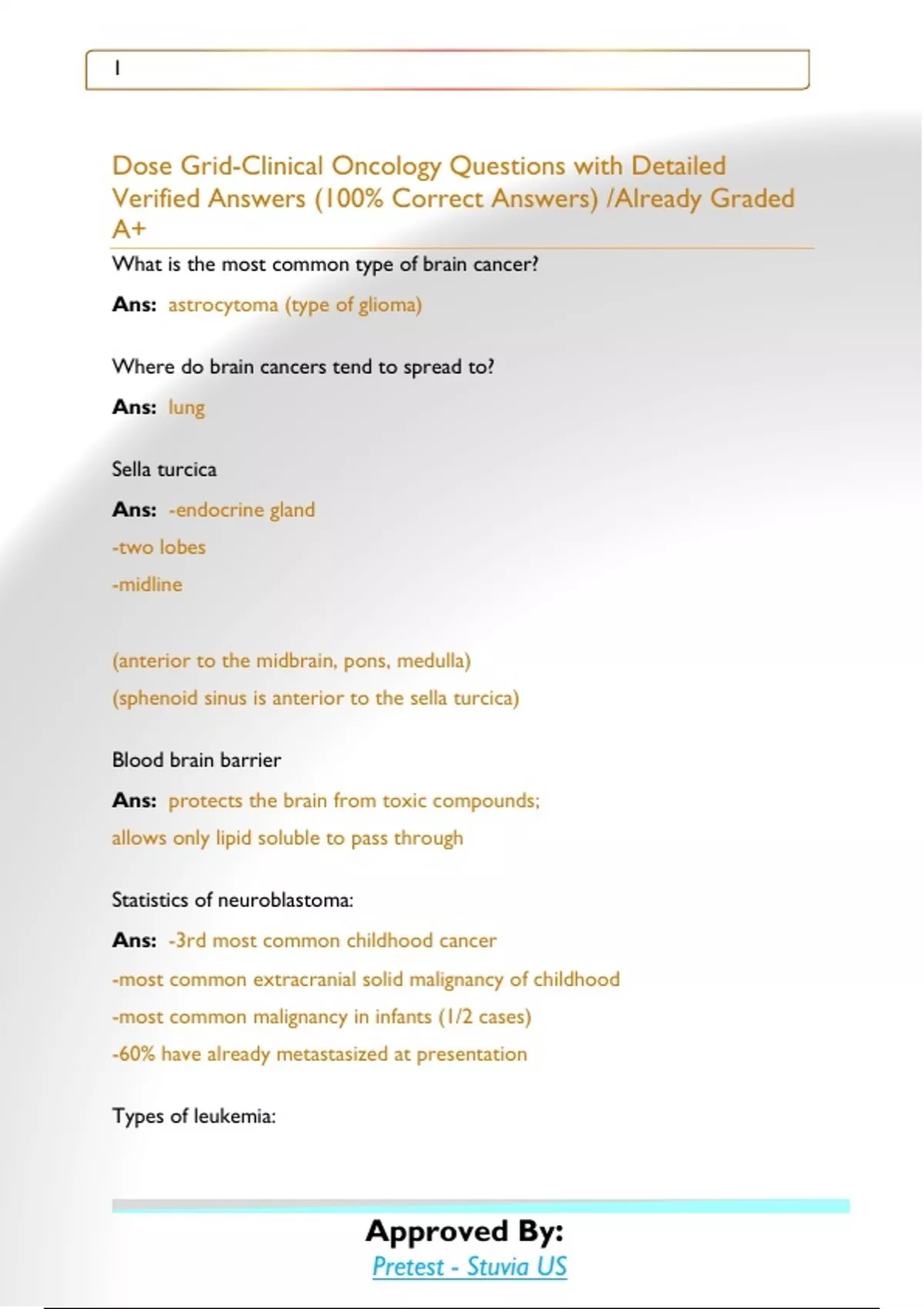 Dose Grid-Clinical Oncology Questions with Detailed Verified Answers ...