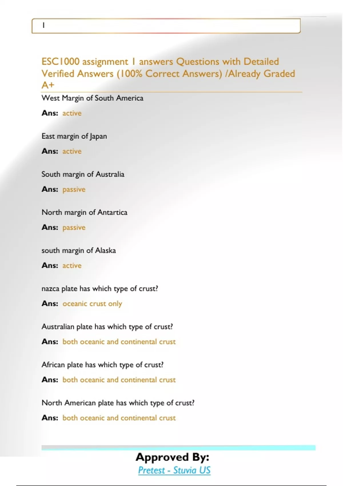 ESC1000 assignment 1 answers Questions with Detailed Verified Answers ...