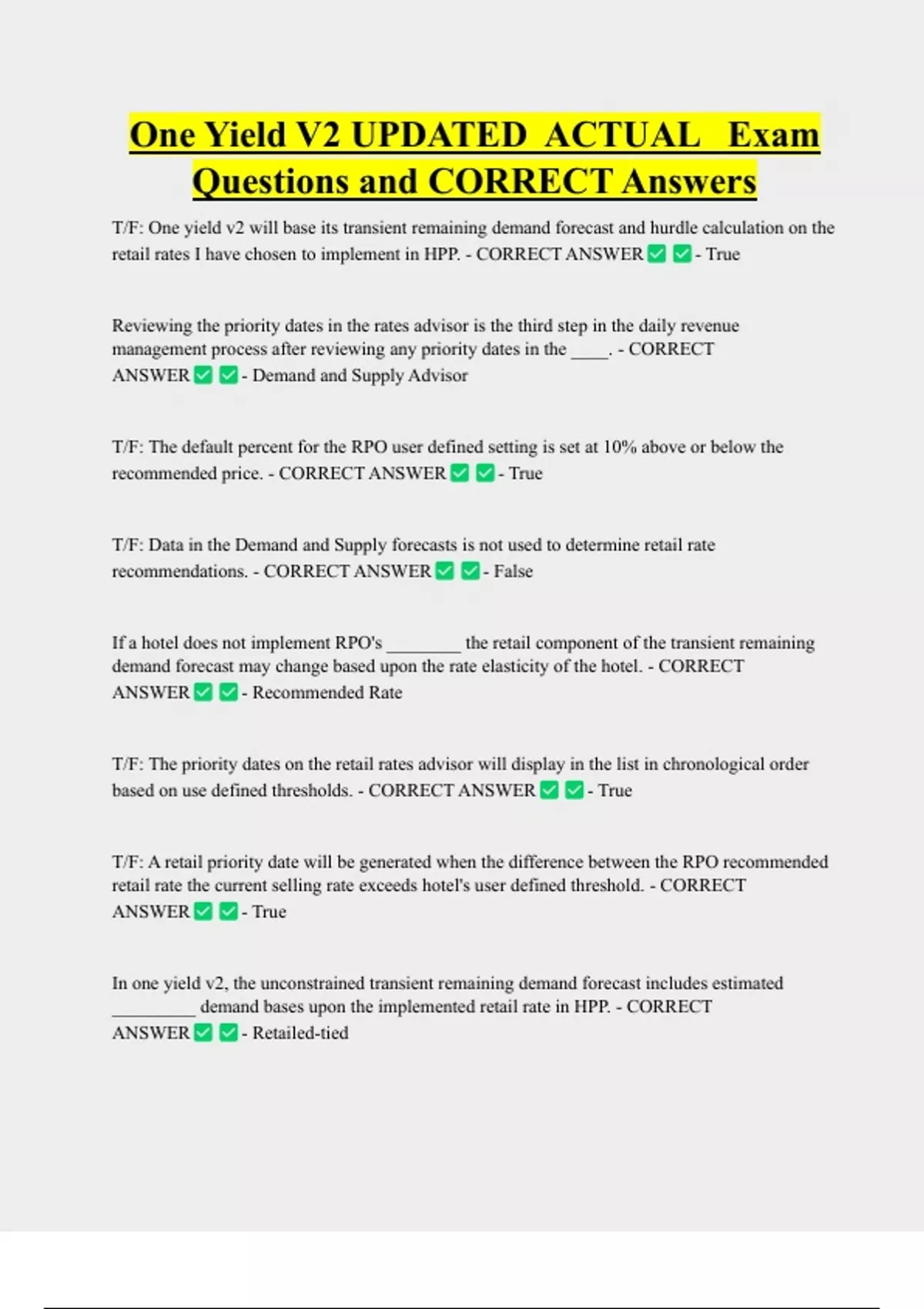 One Yield V2 UPDATED ACTUAL Exam Questions and CORRECT Answers - ONE ...