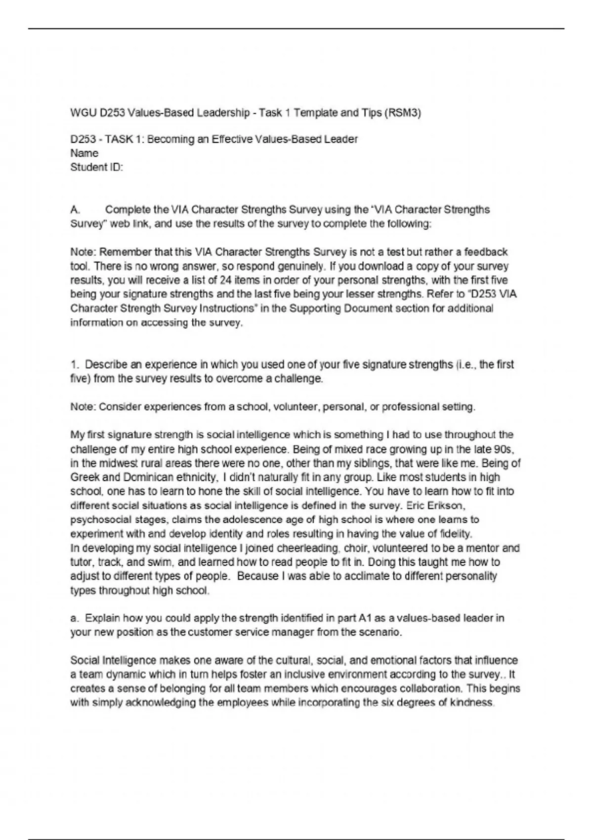 WGU D253 Task 1:RSM3|Becoming an Effective Values-Based Leader|2025 ...