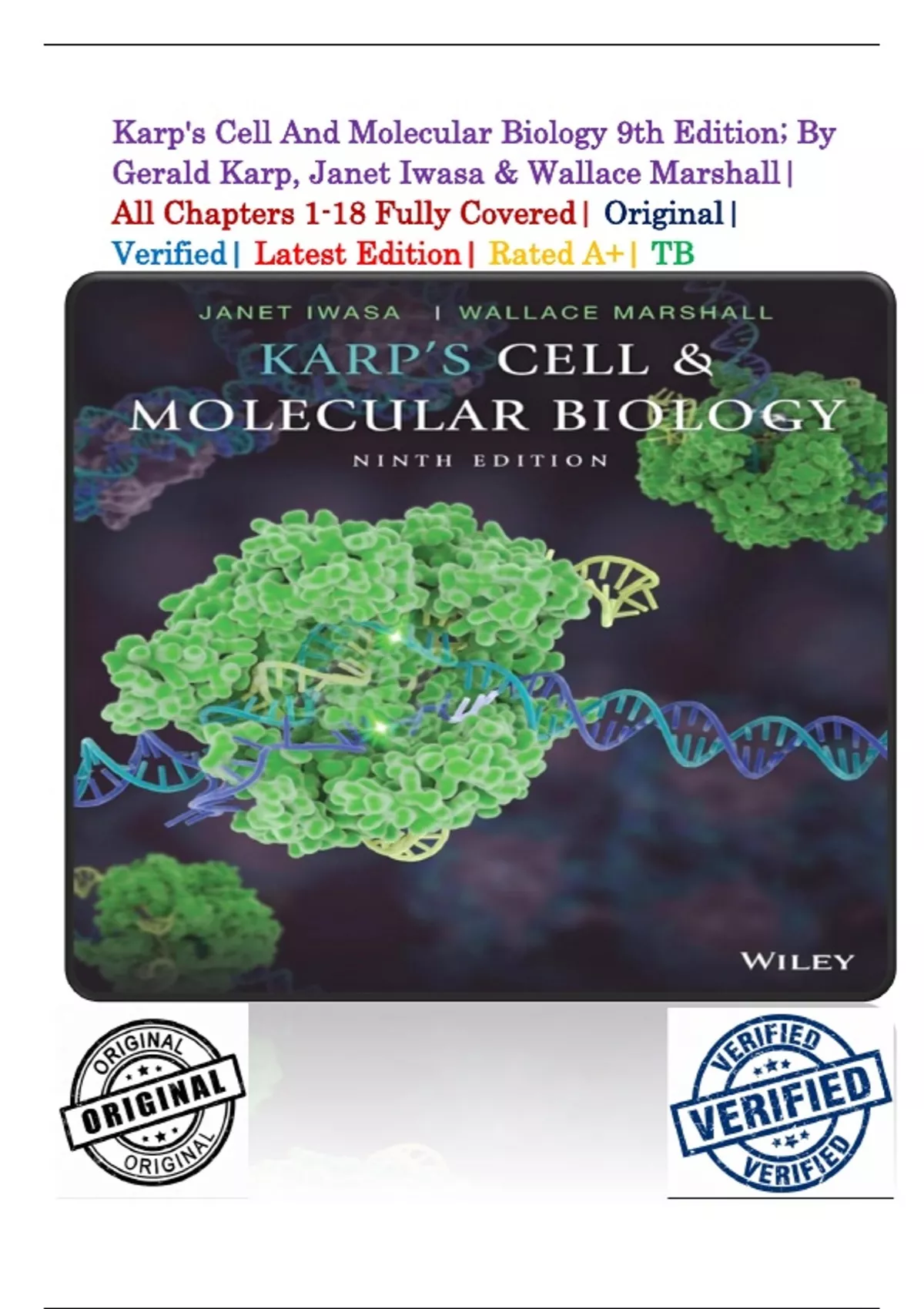 Karp's Cell And Molecular Biology 9th Edition; By Gerald Karp & 2 More ...
