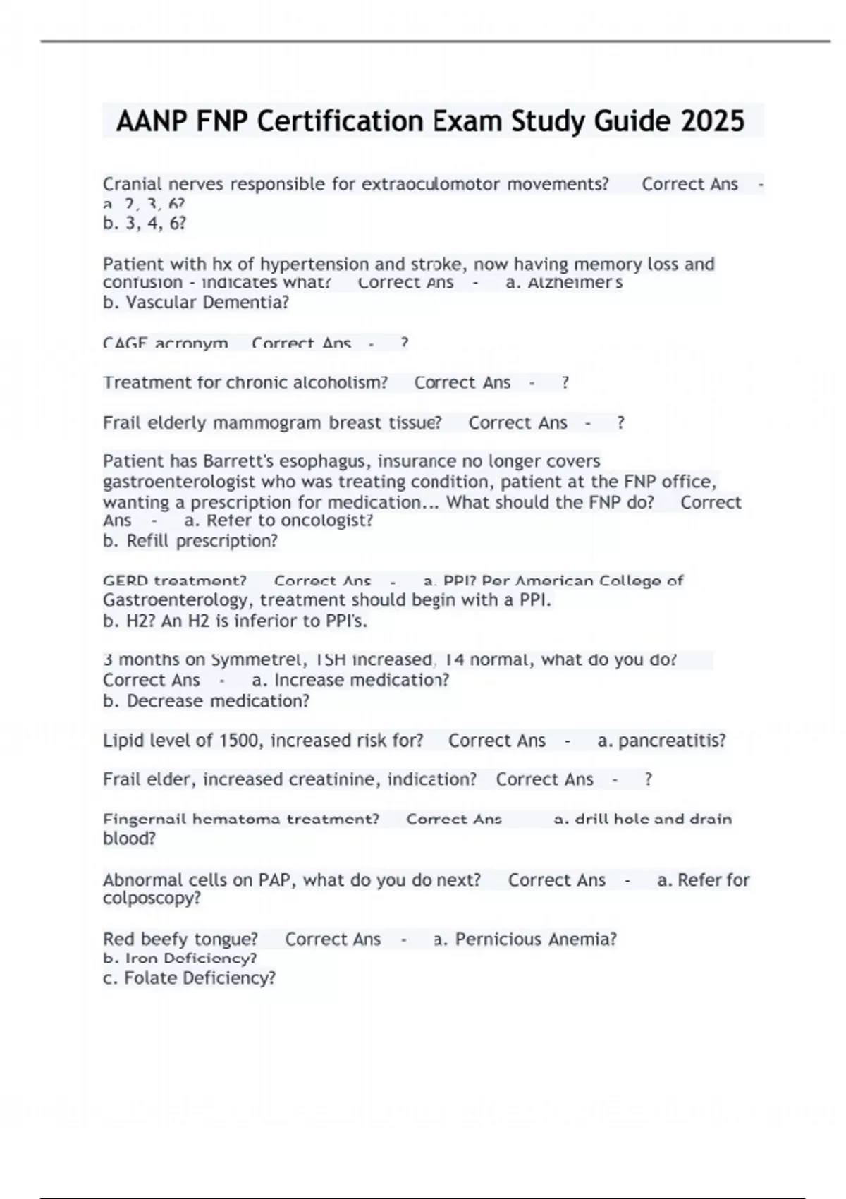 AANP FNP Certification Exam Study Guide 2025 - NUR 612 - Stuvia US