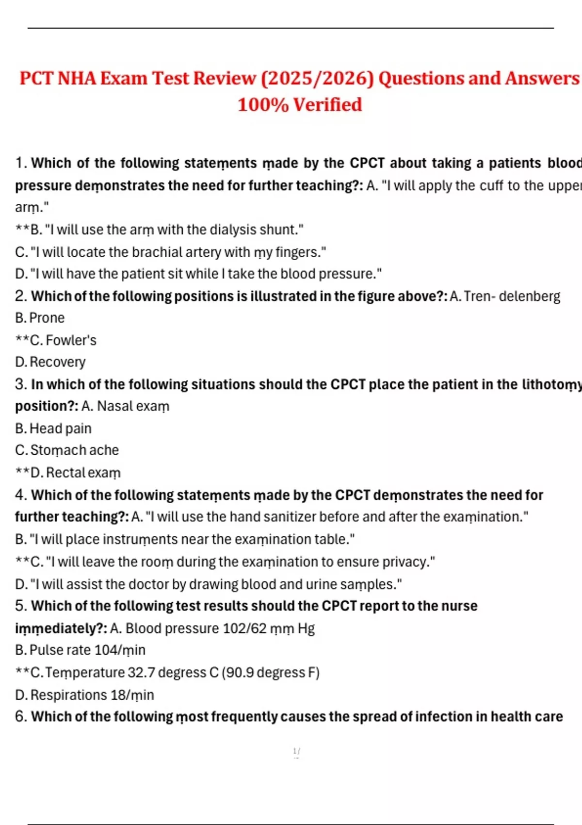 PCT NHA Exam Test Review (2025/2026) Questions and Answers 100% ...