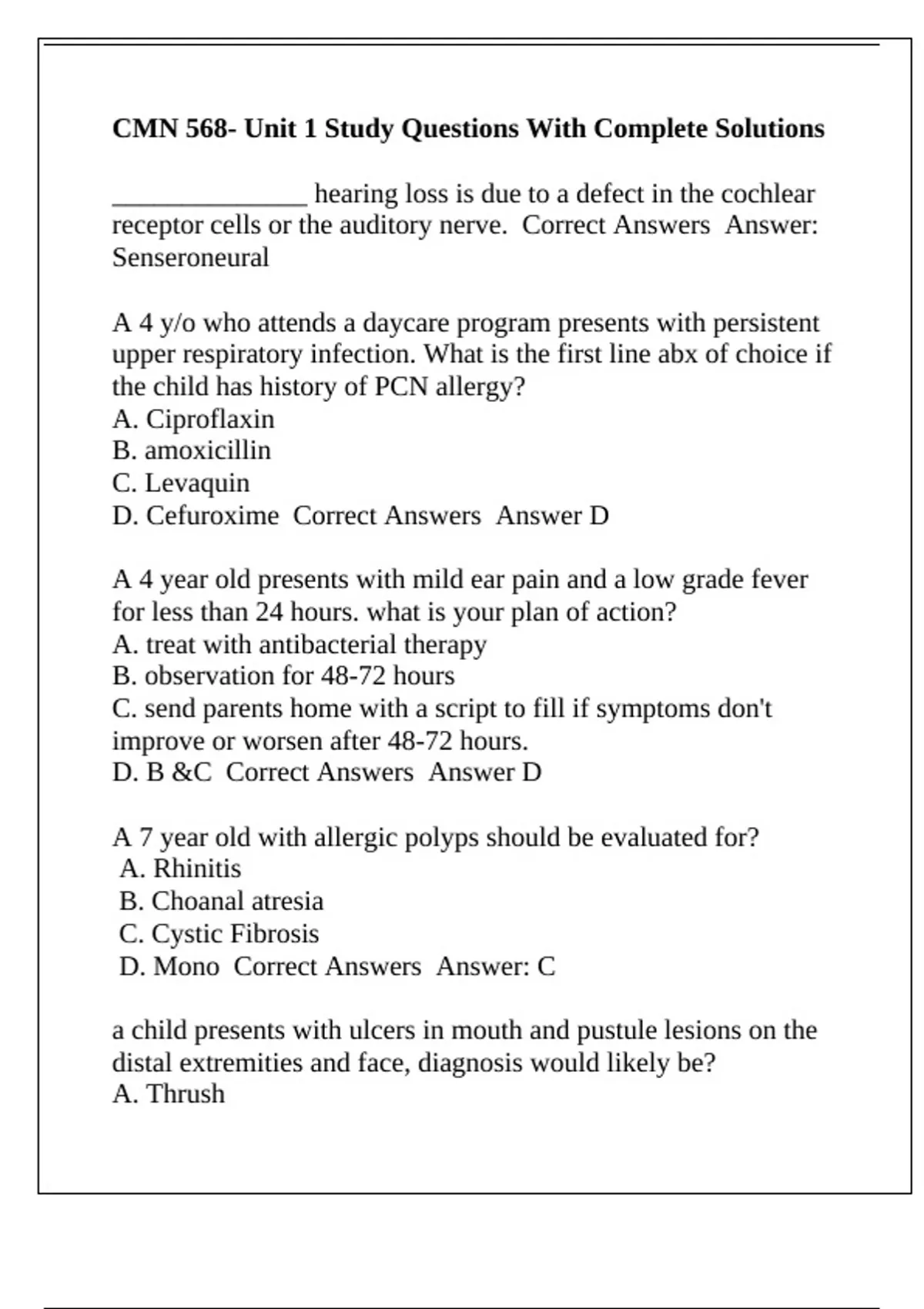 CMN 568- Unit 1 Study Questions With Complete Solutions - CMN 568 ...