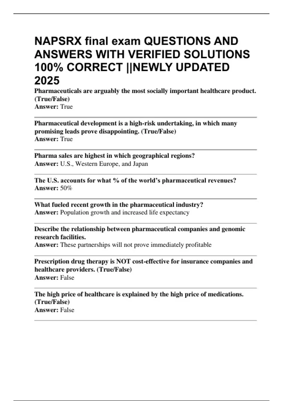 NAPSRX final exam QUESTIONS AND ANSWERS WITH VERIFIED SOLUTIONS 100% ...