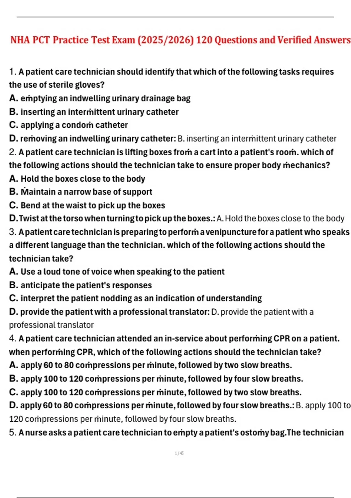 NHA PCT Practice Test Exam (2025/2026) 120 Questions and Verified ...