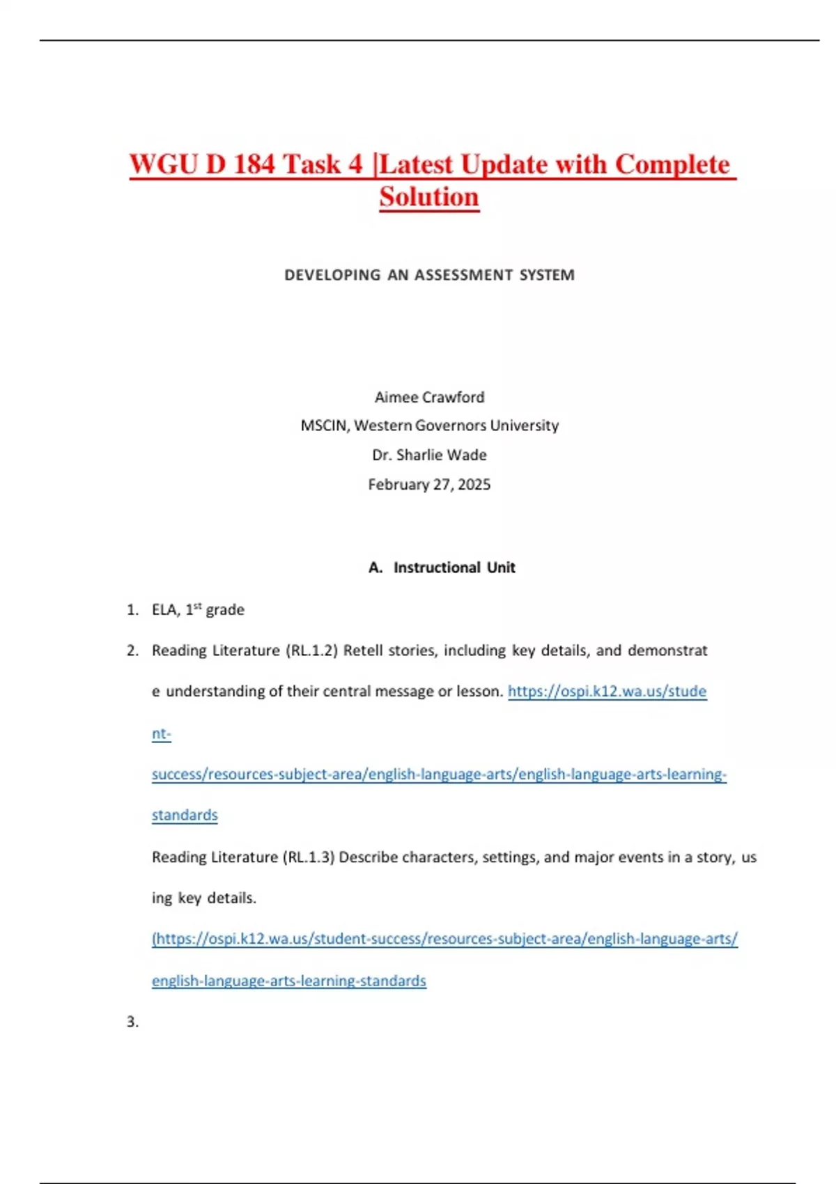 WGU D 184 Task 4 |Latest Update with Complete Solution - D184 - Stuvia US
