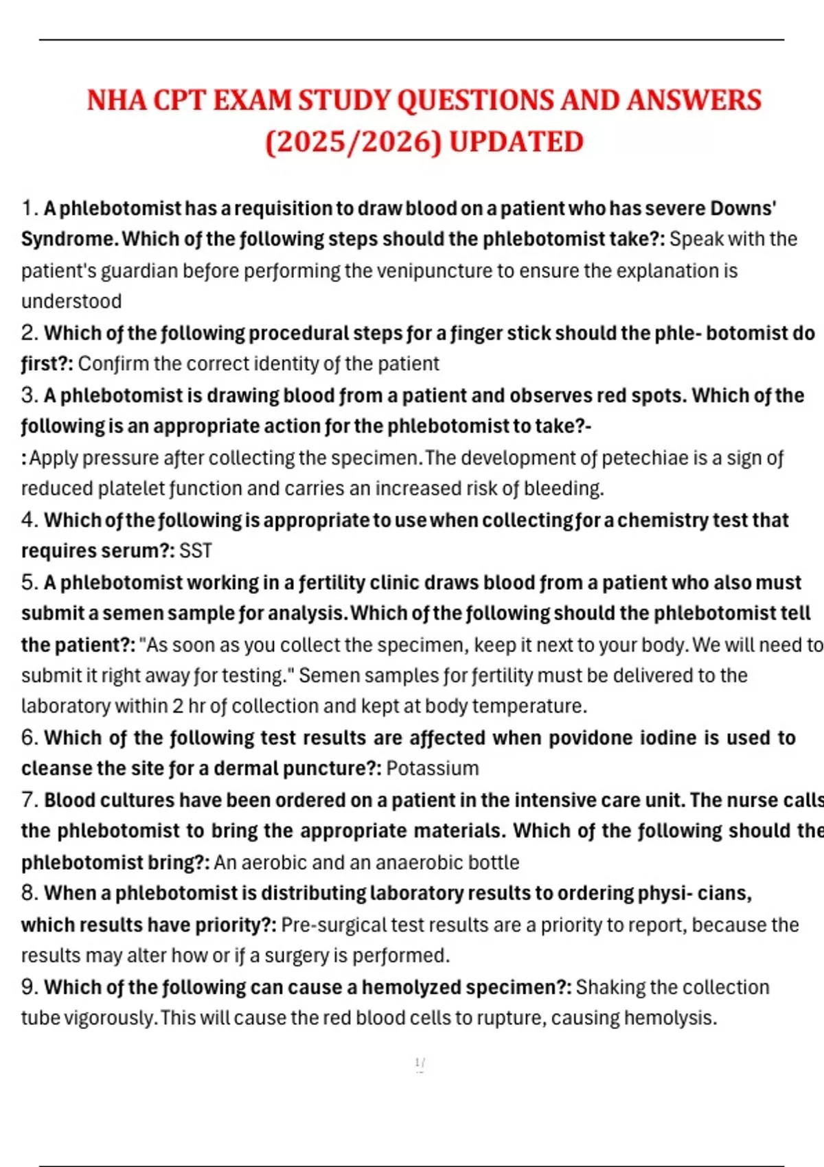 NHA PCT EXAM STUDYQUESTIONS AND ANSWERS (2025/2026) UPDATED - NHA PCT ...