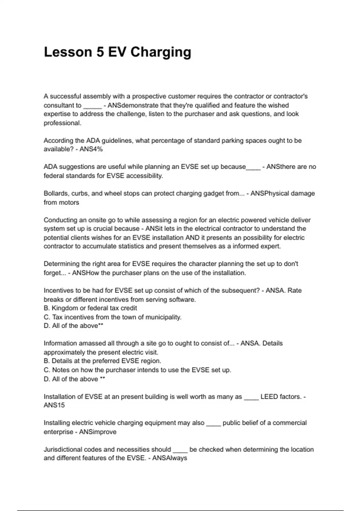 Lesson 5 EV Charging NEWEST 2025/2026 ACTUAL EXAM COMPLETE QUESTIONS ...