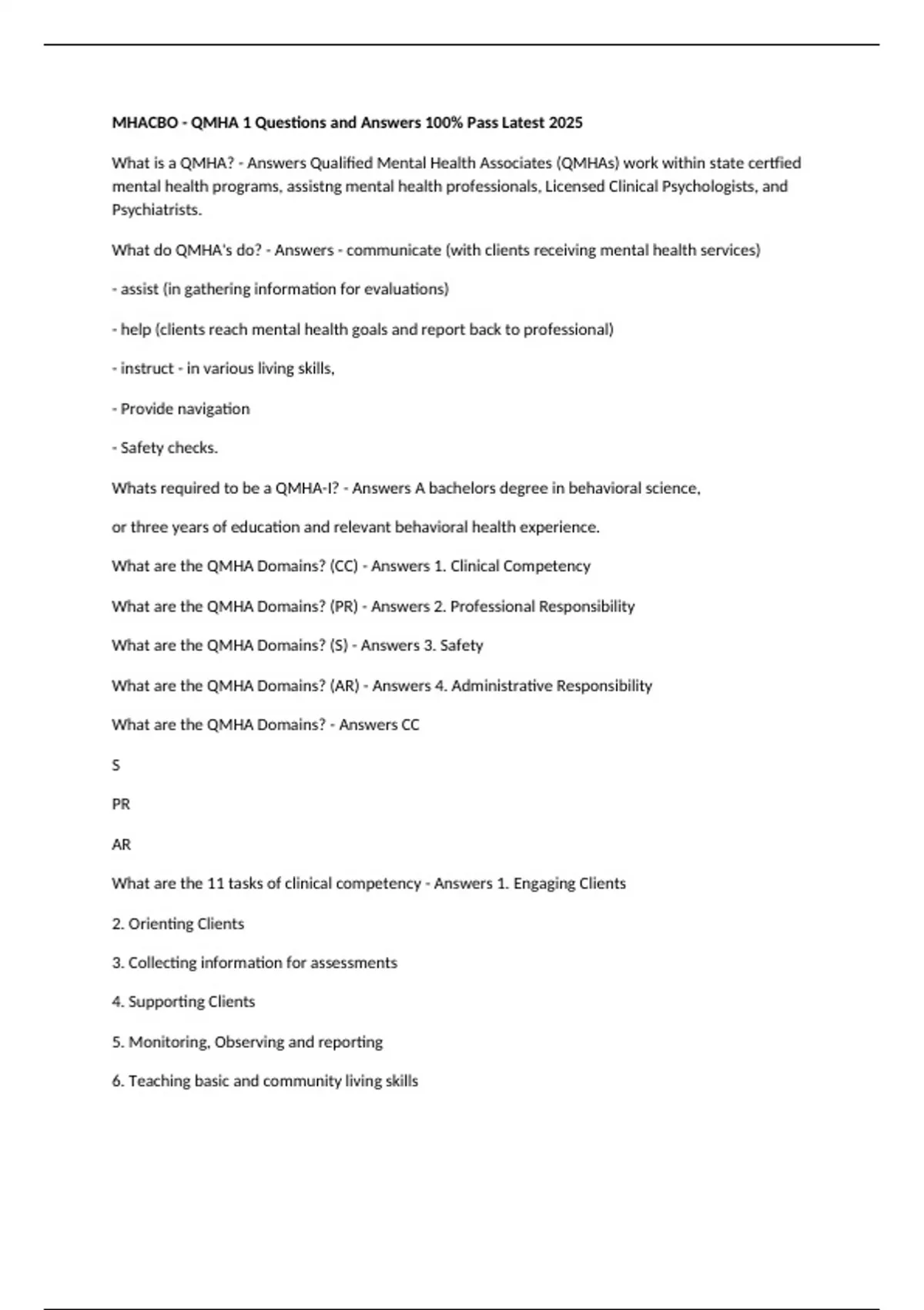 MHACBO - QMHA 1 Questions and Answers 100% Pass Latest 2025 - MHACBO ...