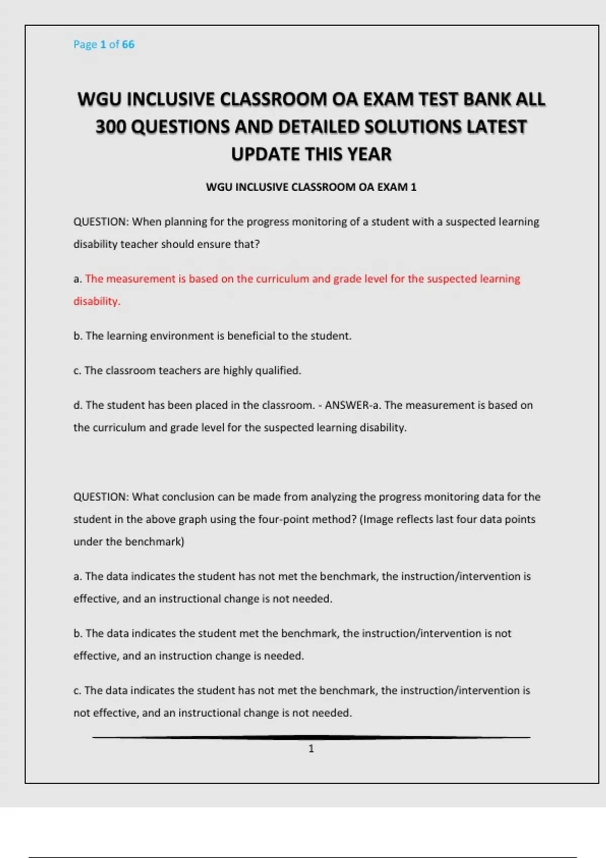 WGU D662 INCLUSIVE CLASSROOM OA EXAM TEST BANK ALL 300 QUESTIONS AND ...