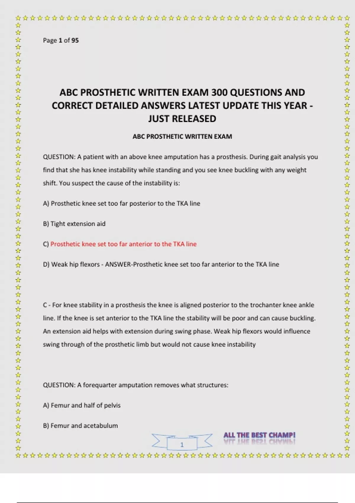 ABC PROSTHETIC WRITTEN EXAM 300 QUESTIONS AND CORRECT DETAILED ANSWERS ...