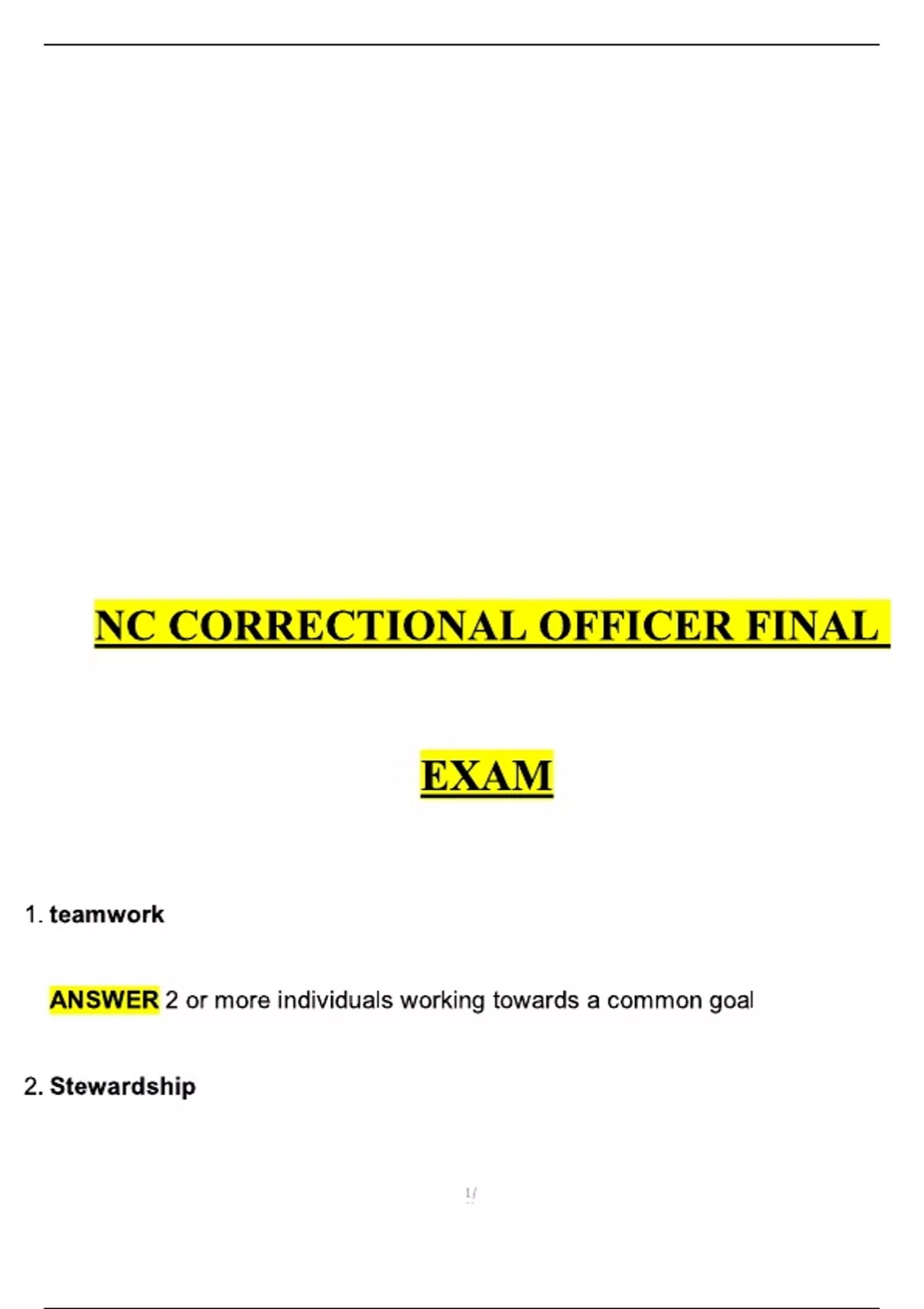 NC Correctional officer Final Exam Questions and Answers - Officer ...