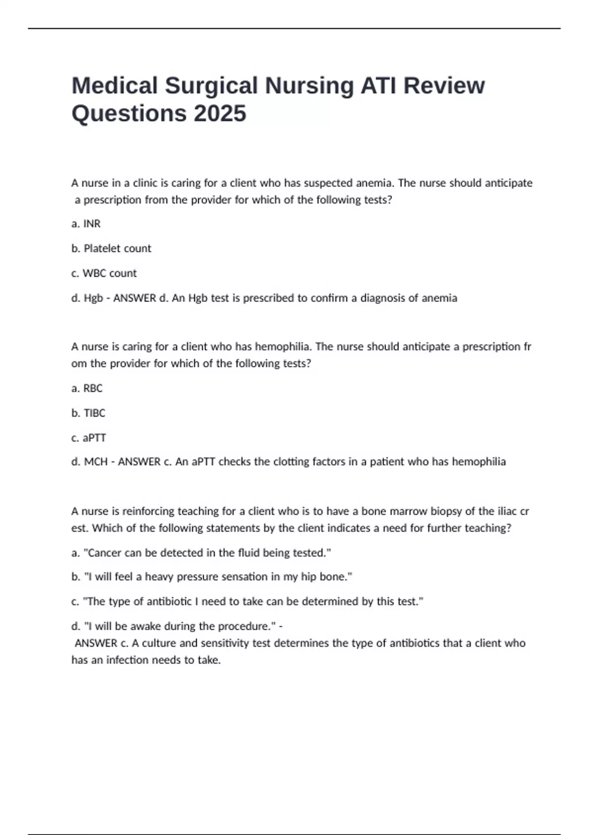 Medical Surgical Nursing ATI Review Questions - ATI RN MEDICAL SURGICAL ...