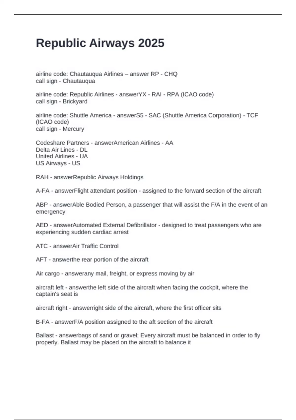 Republic Airways 2025 Questions with Verified Answers - Republic ...