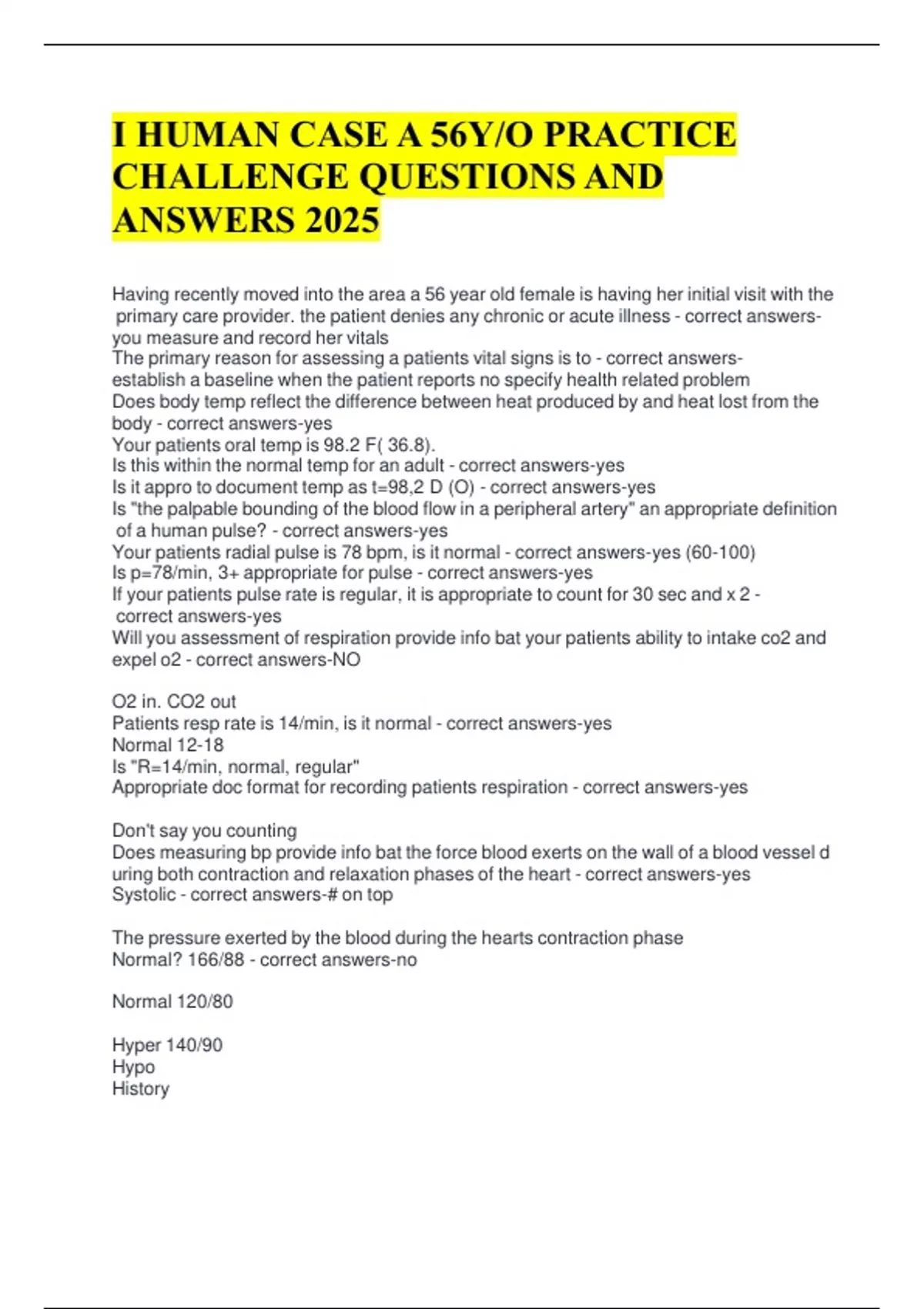 I HUMAN CASE A 56Y/O PRACTICE CHALLENGE QUESTIONS AND ANSWERS 2025 - I ...