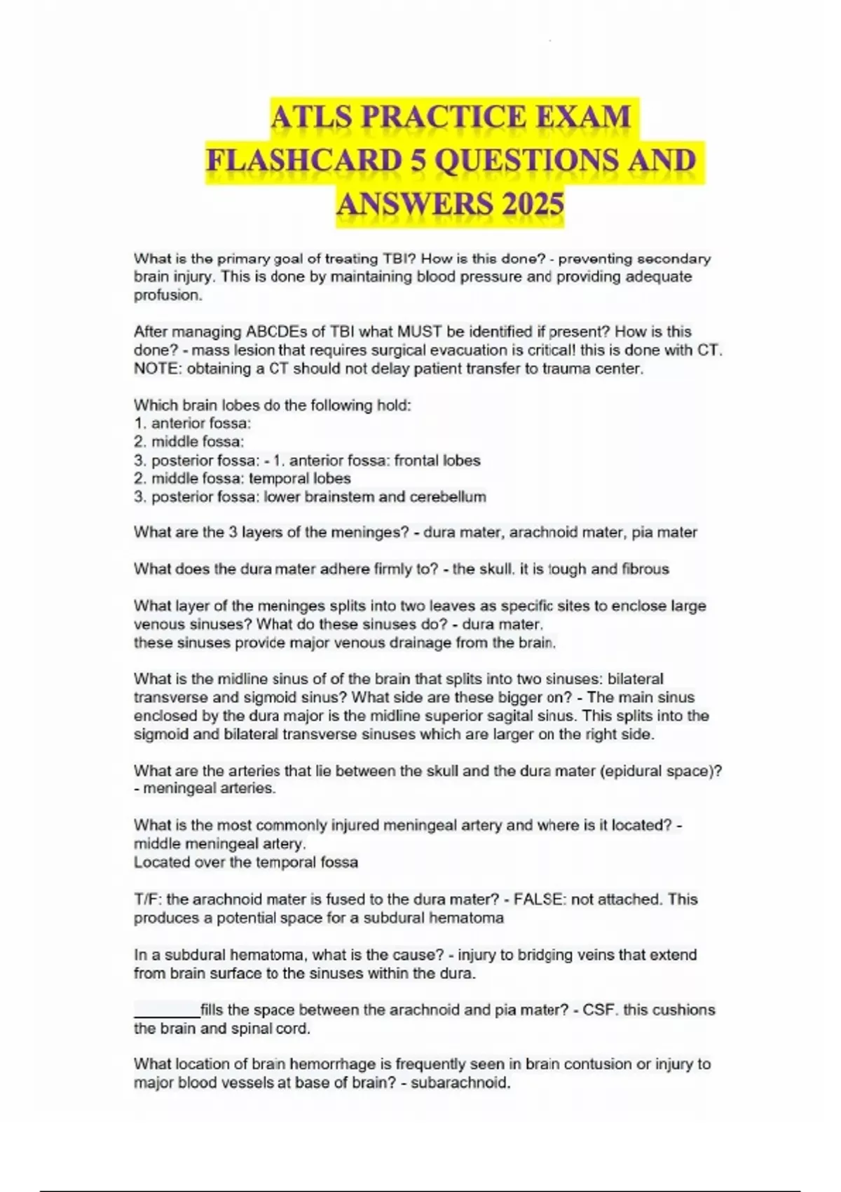 ATLS PRACTICE EXAM FLASHCARD 5 QUESTIONS AND ANSWERS 2025 - ATLS ...