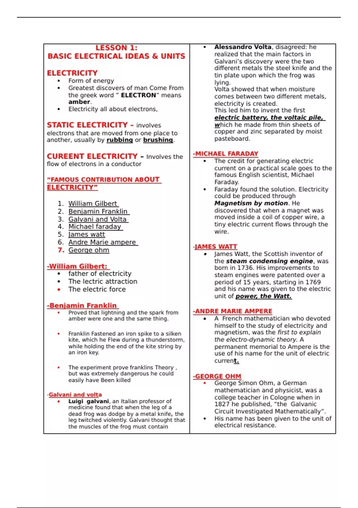 LESSON 1: BASIC ELECTRICAL IDEAS & UNITS - EC8 - Stuvia US