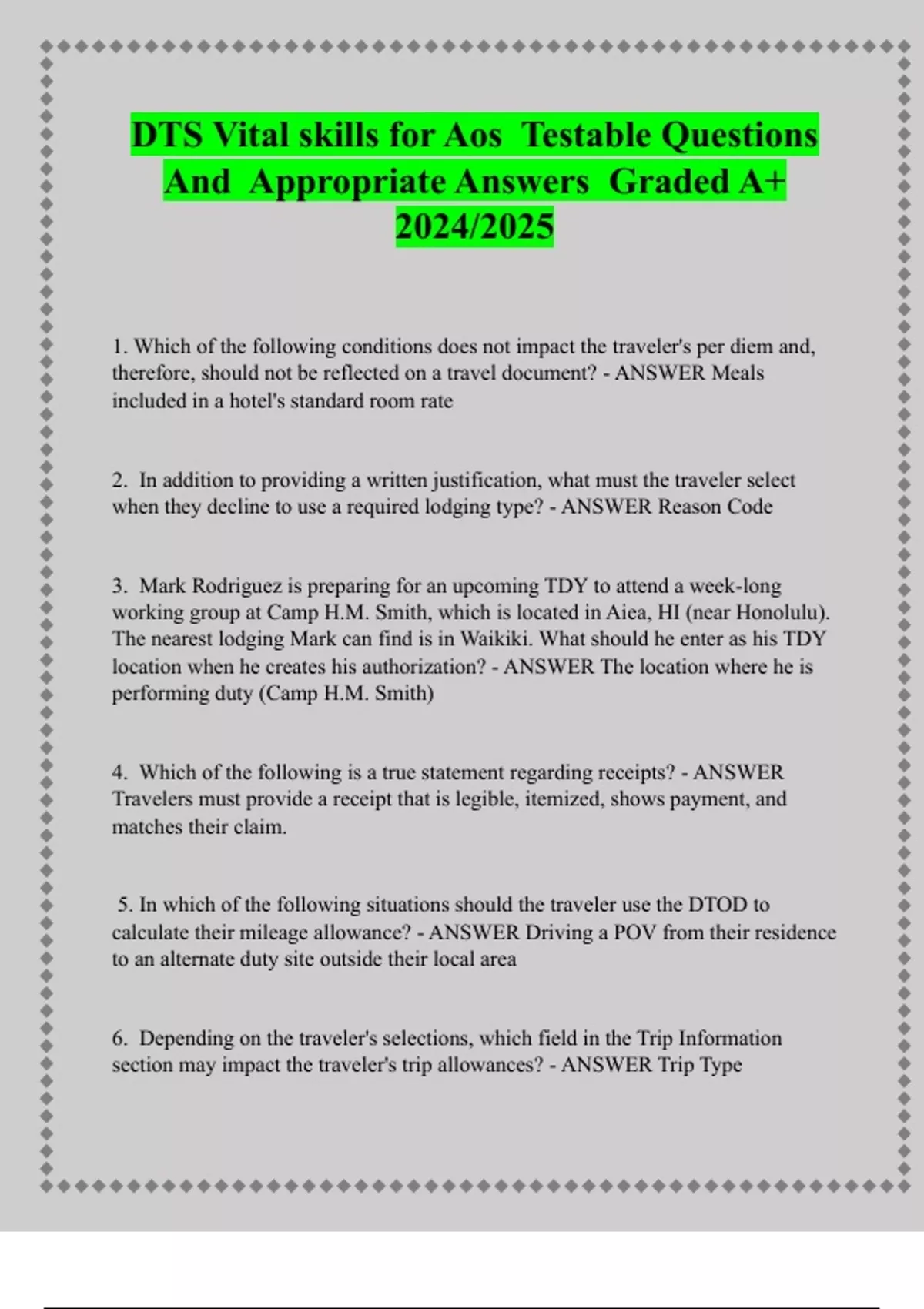 DTS Vital skills for Aos Testable Questions And Appropriate Answers ...
