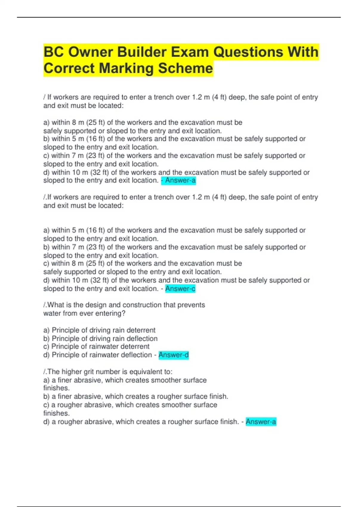 BC Owner Builder Exam Questions With Correct Marking Scheme - BC Owner ...