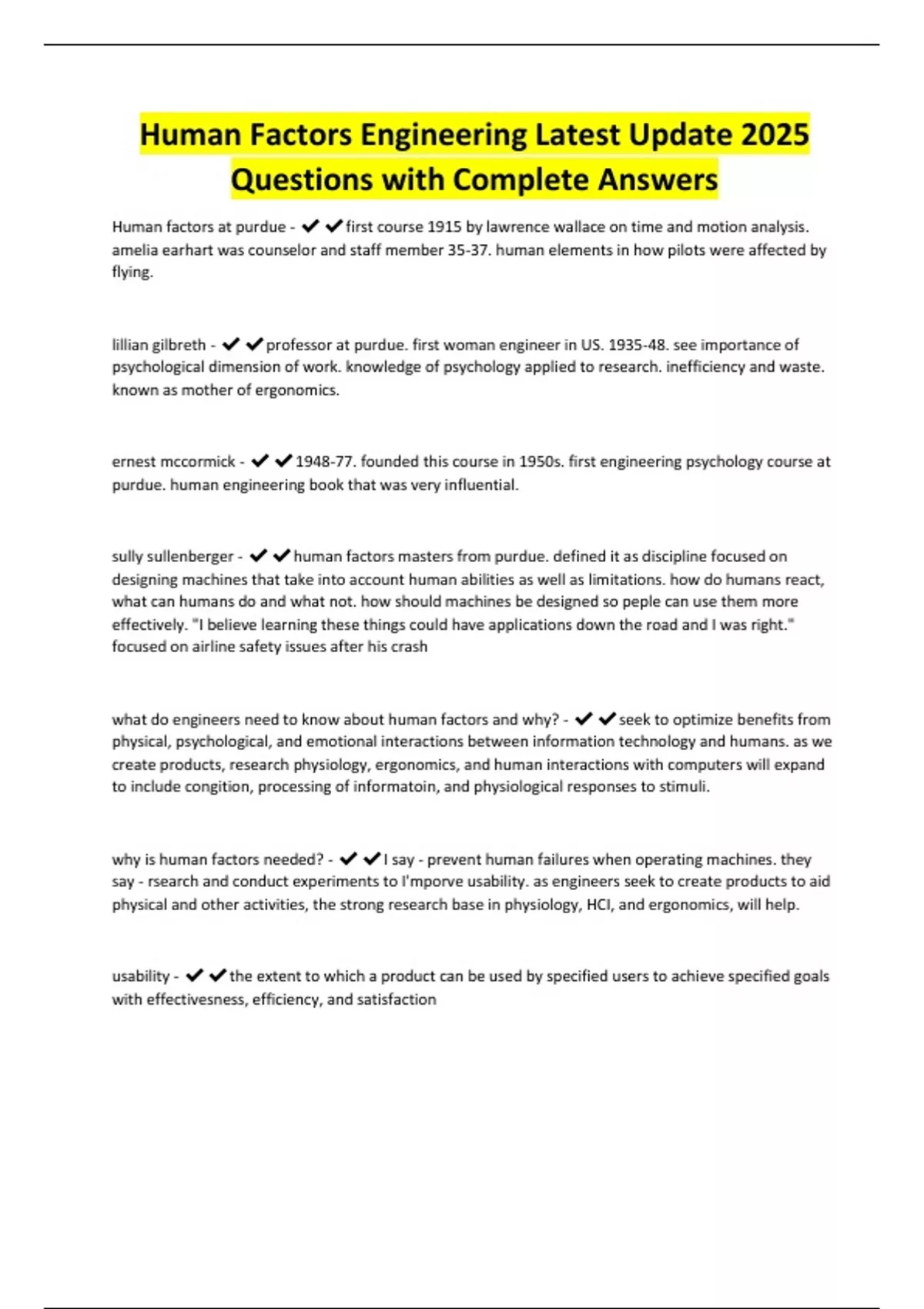 Human Factors Engineering Latest Update 2025 Questions with Complete ...