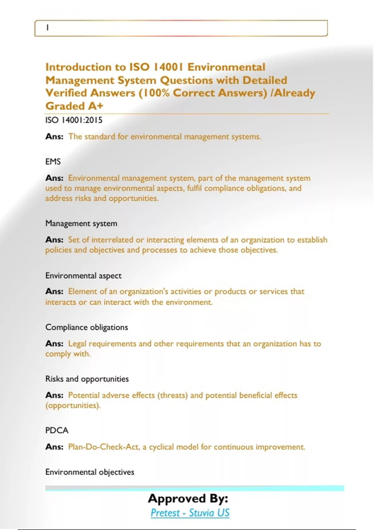 Introduction to ISO 14001 Environmental Management System Questions ...