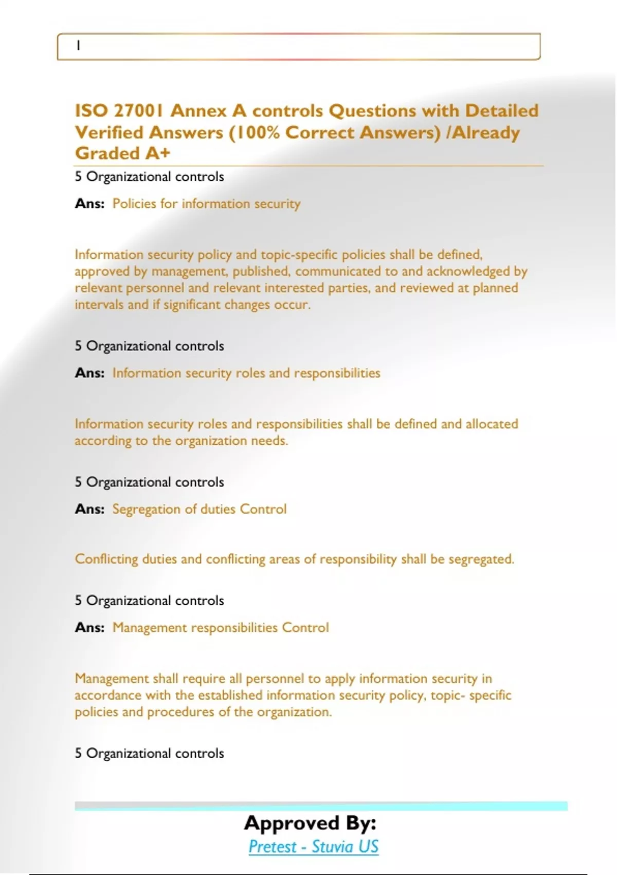 ISO 27001 Annex A controls Questions with Detailed Verified Answers ...