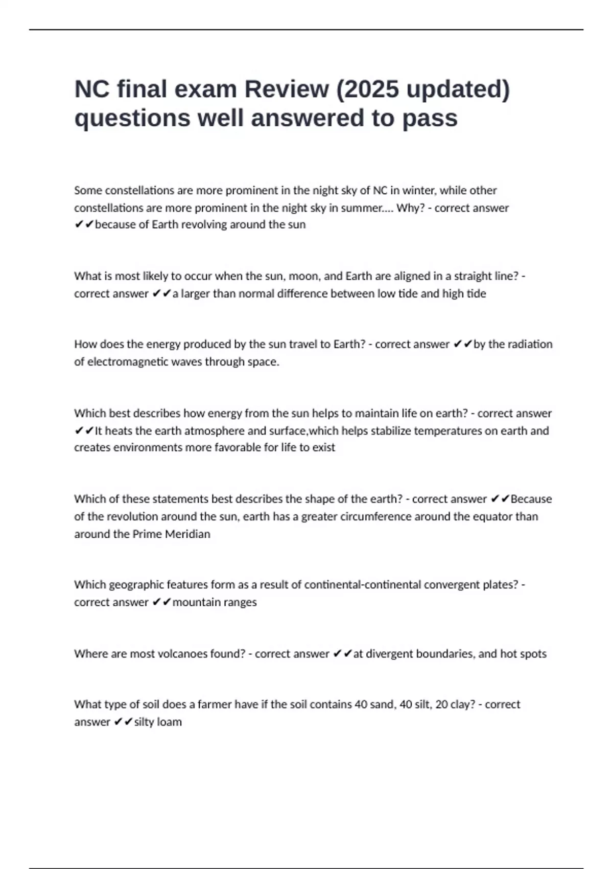 NC final exam Review (2025 updated) questions well answered to pass ...