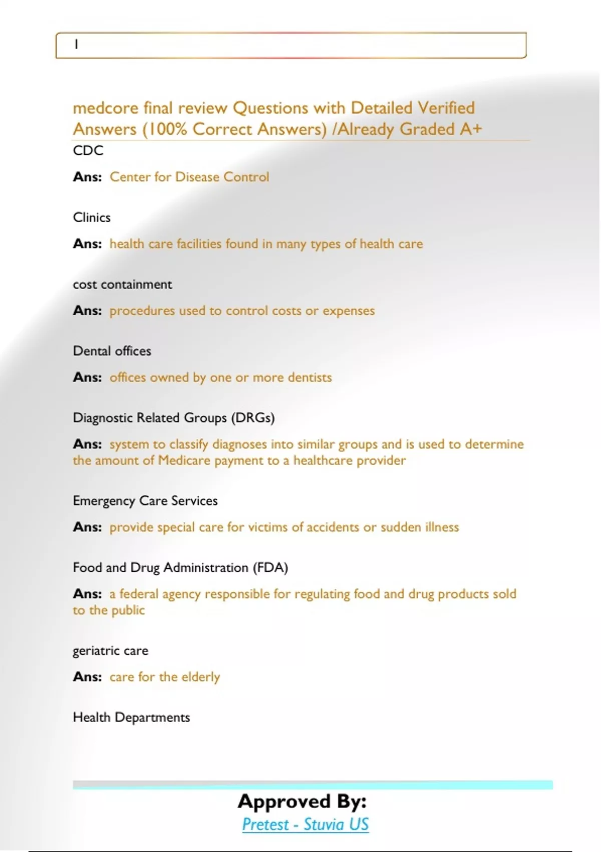 medcore final review Questions with Detailed Verified Answers (100% ...