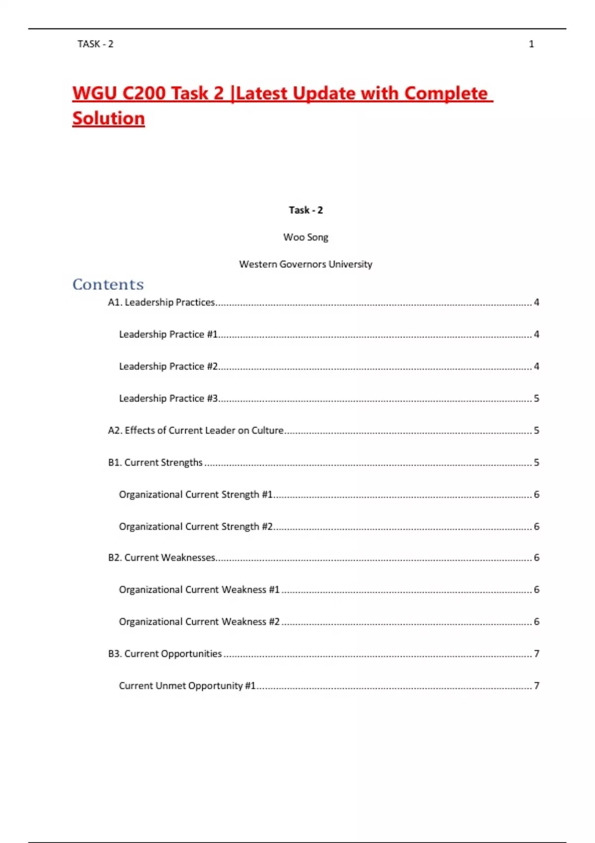 WGU C200 Task 2 |Latest Update with Complete Solution - C200 - Stuvia US