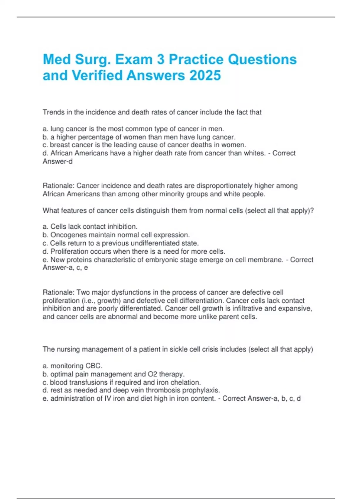 Med Surg. Exam 3 Practice Questions and Verified Answers 2025 - Med ...