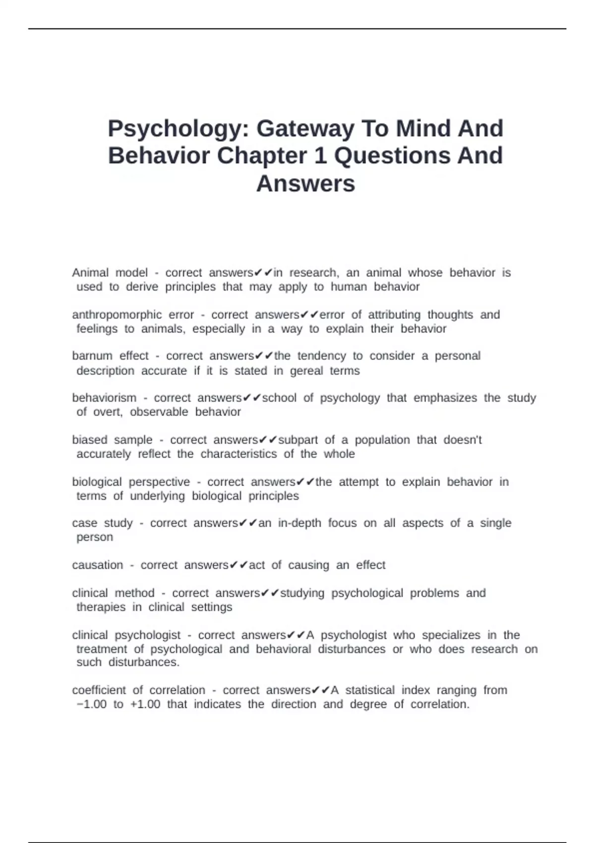 Psychology: Gateway To Mind And Behavior Chapter 1 Questions And ...
