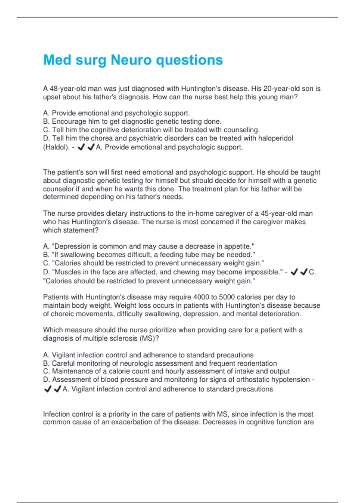 Med surg Neuro | Questions and Answers | 2025 Update | 100% Correct ...