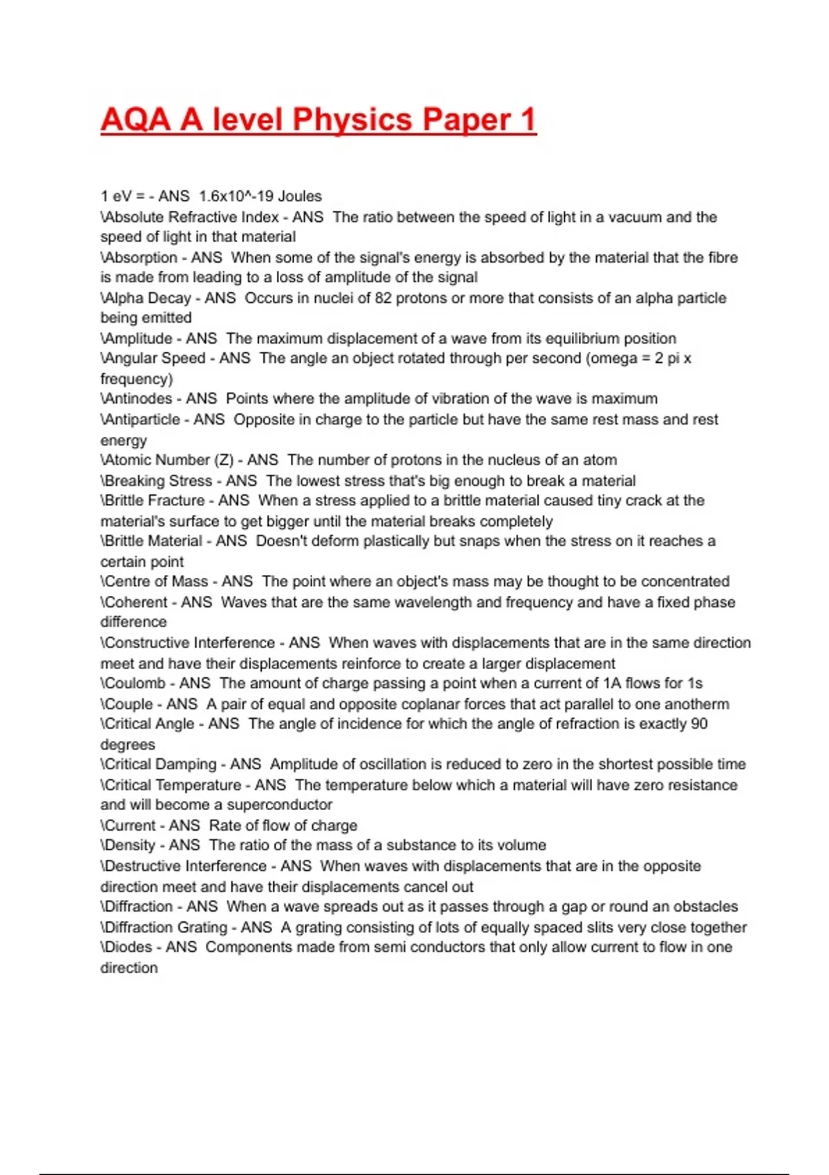 AQA A level Physics Paper 1 Exam 2025/2026 Questions With Completed ...