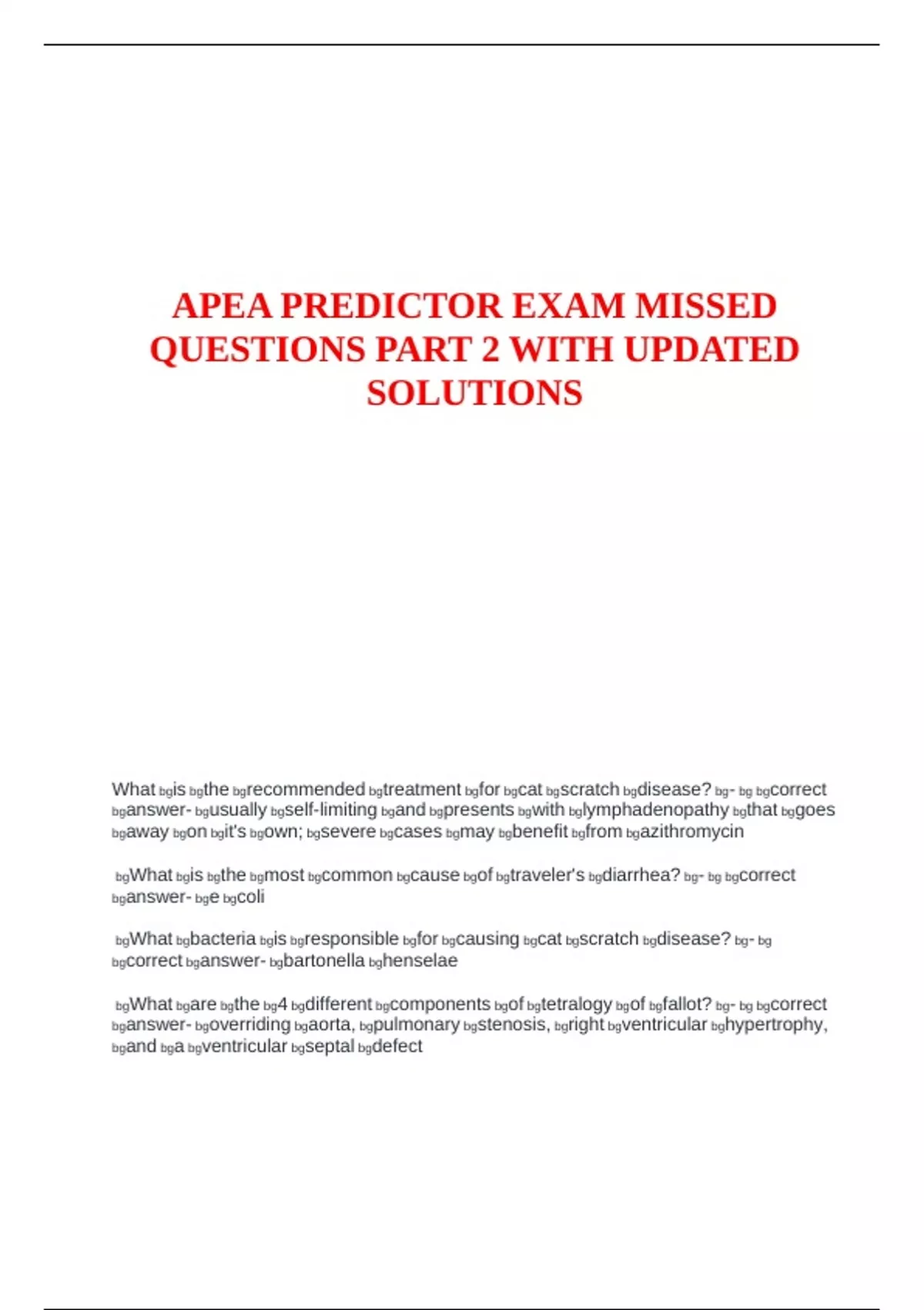 APEA PREDICTOR EXAM MISSED QUESTIONS PART 2 WITH UPDATED SOLUTIONS - APEA - Stuvia US