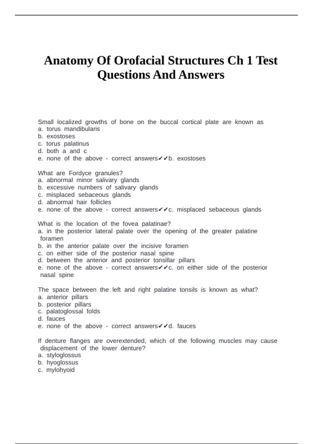 Anatomy Of Orofacial Structures Ch 1 Test Questions And Answers ...