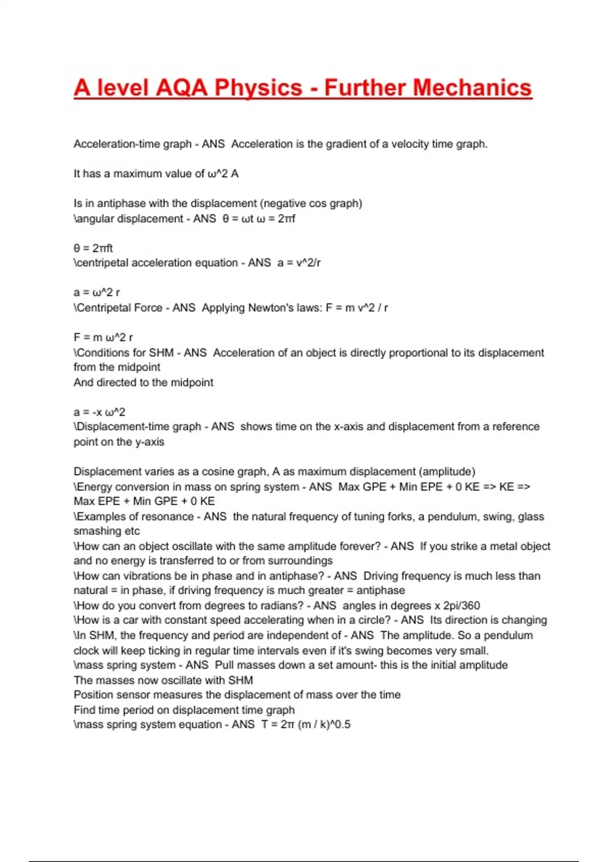 A level AQA Physics - Further Mechanics Exam 2025/2026 Questions With ...
