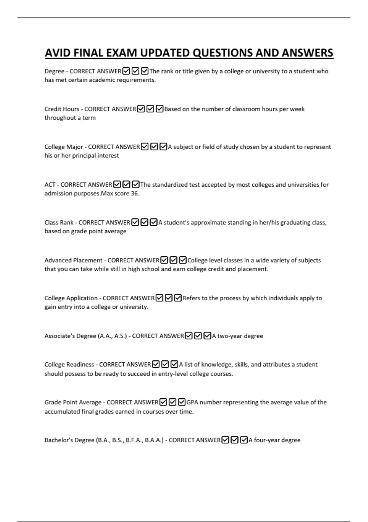 AVID FINAL EXAM UPDATED QUESTIONS AND ANSWERS - AVID - Stuvia US