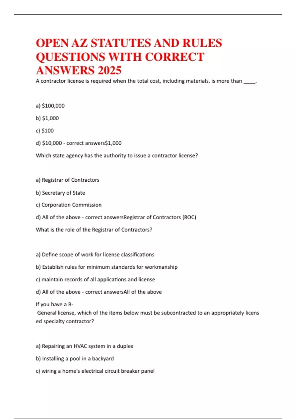 OPEN AZ STATUTES AND RULES QUESTIONS WITH CORRECT ANSWERS 2025 - APEA ...