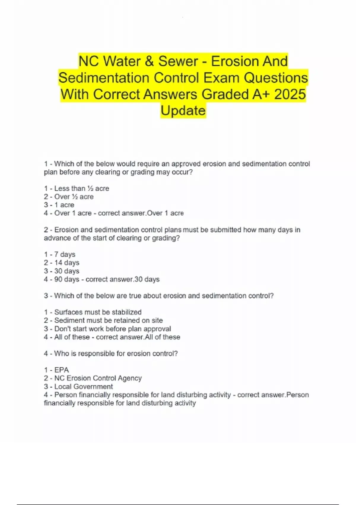 NC Water & Sewer - Erosion And Sedimentation Control Exam Questions ...