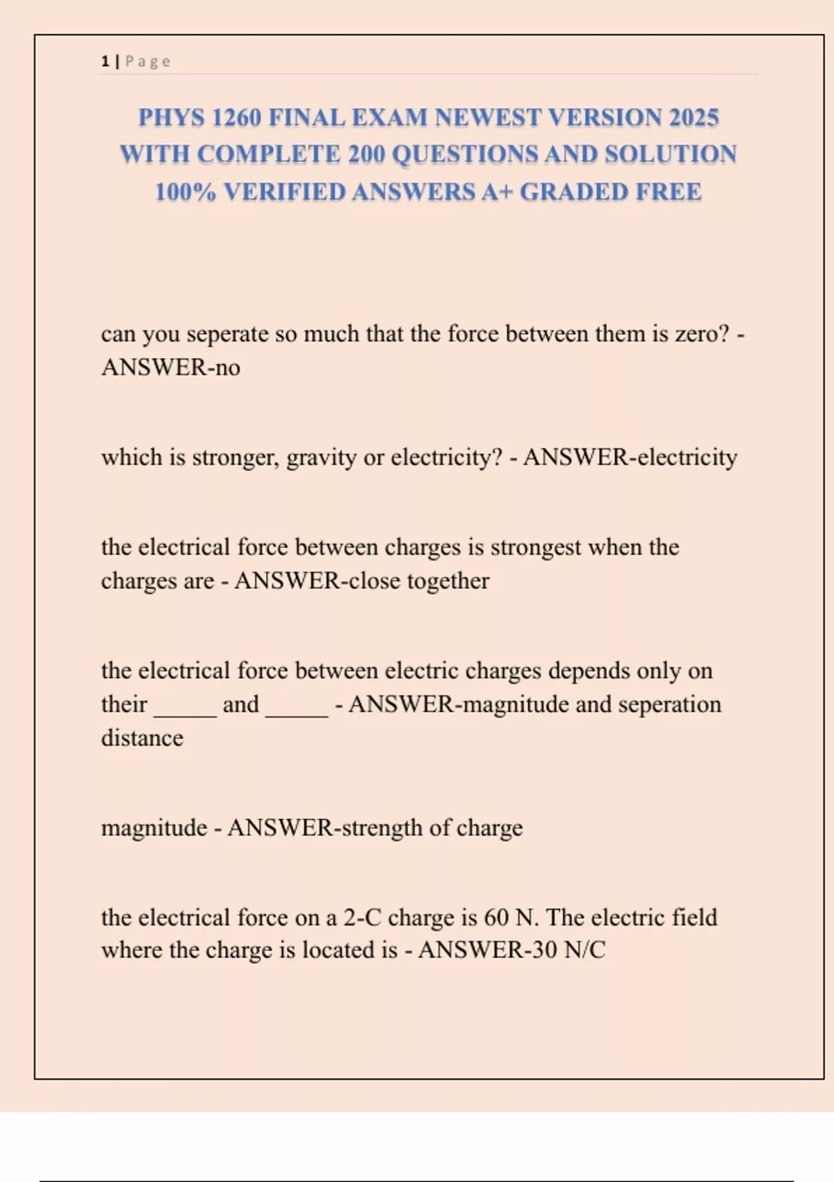 PHYS 1260 FINAL EXAM NEWEST VERSION 2025 WITH COMPLETE 200 QUESTIONS AND SOLUTION 100% VERIFIED ...