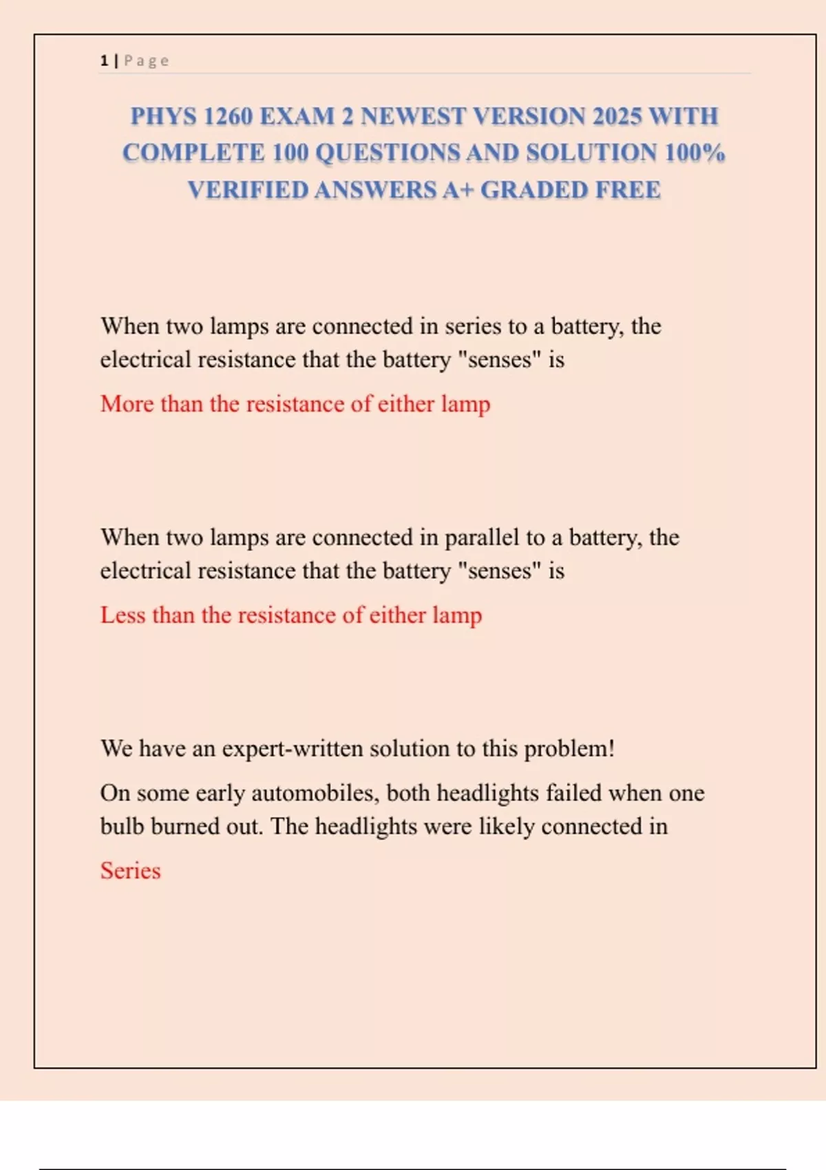 PHYS 1260 EXAM 2 NEWEST VERSION 2025 WITH COMPLETE 100 QUESTIONS AND ...