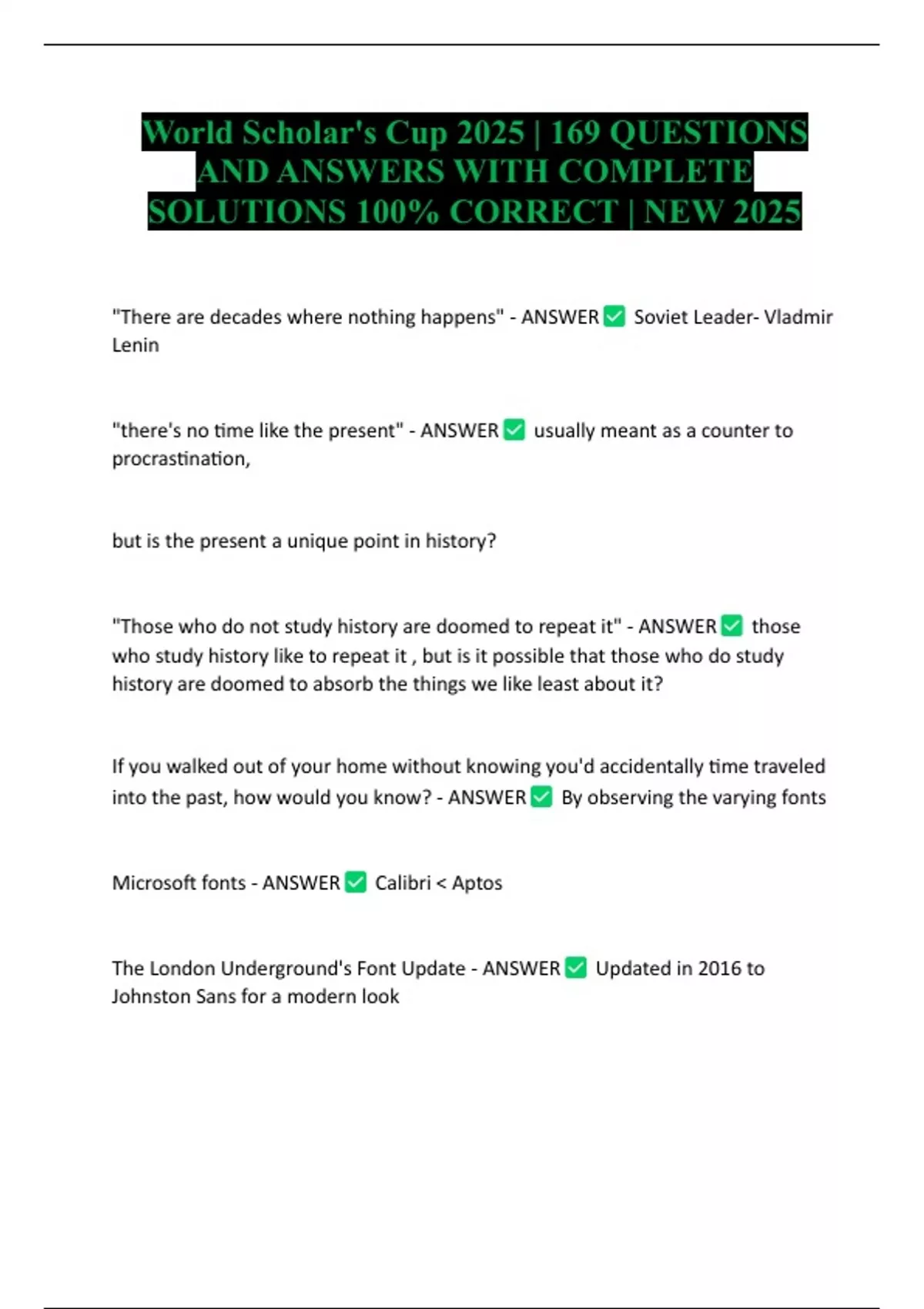 World Scholar's Cup 2025 | 169 QUESTIONS AND ANSWERS WITH COMPLETE ...