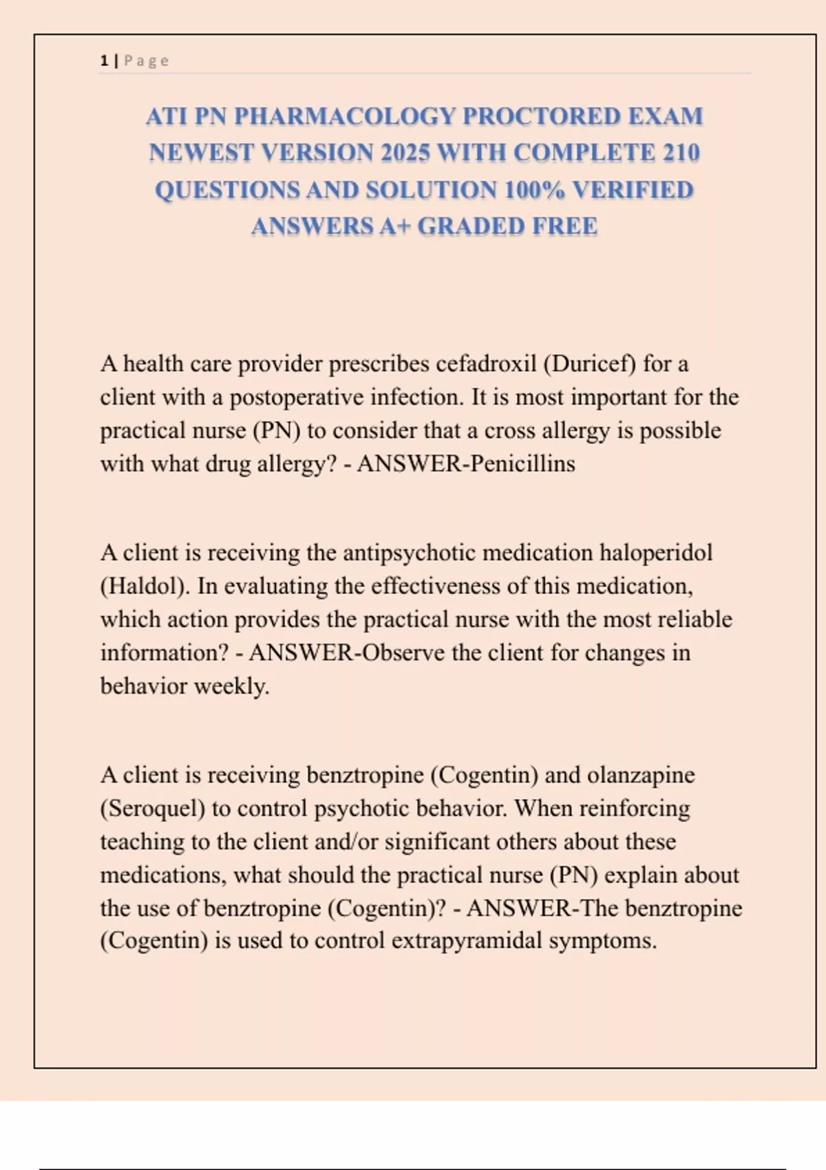 ATI PN PHARMACOLOGY PROCTORED EXAM NEWEST VERSION 2025 WITH COMPLETE 210 QUESTIONS AND SOLUTION ...