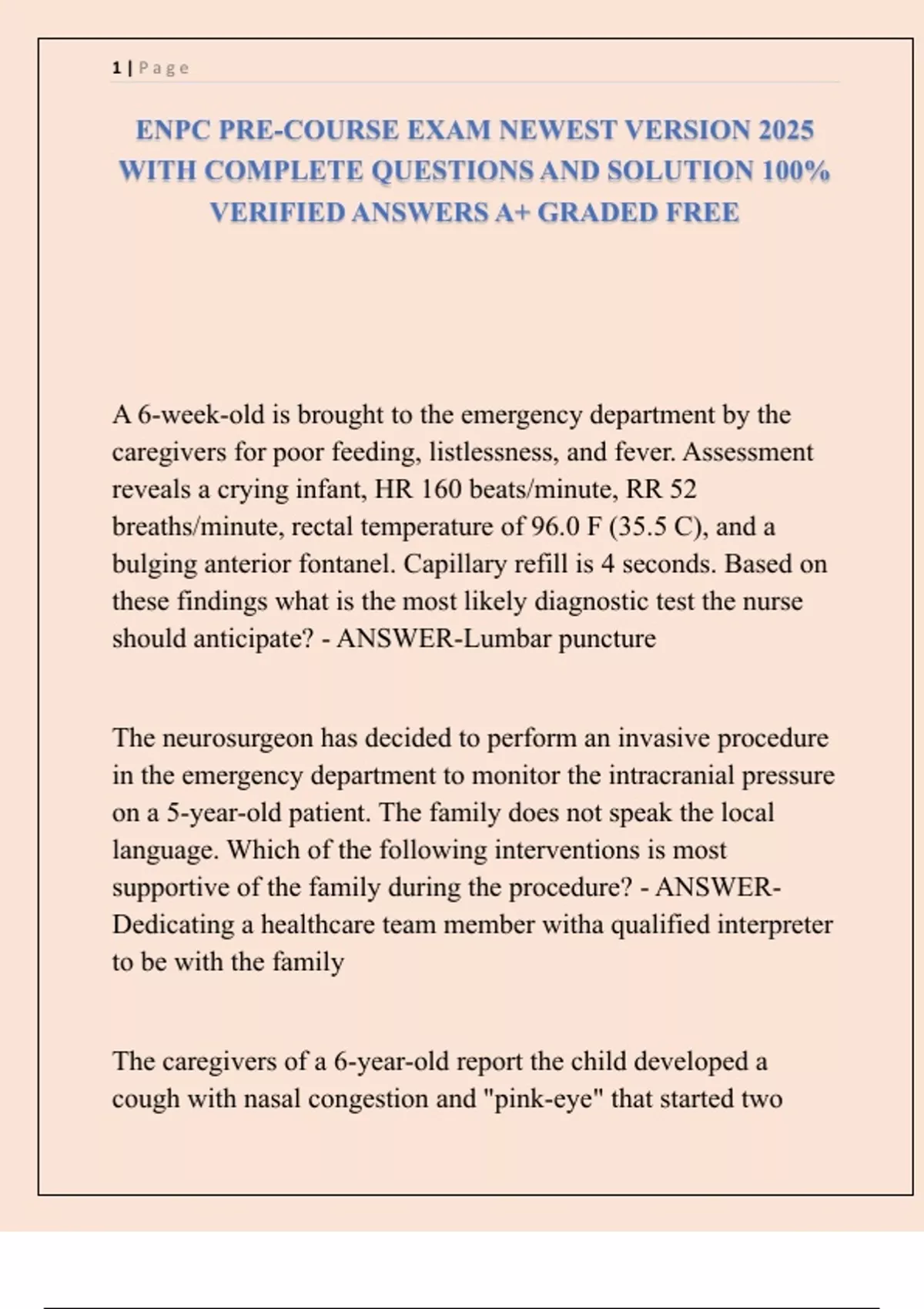 ENPC PRE-COURSE EXAM NEWEST VERSION 2025 WITH COMPLETE QUESTIONS AND ...