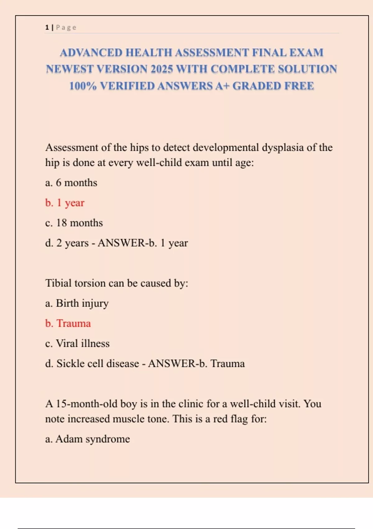 ADVANCED HEALTH ASSESSMENT FINAL EXAM NEWEST VERSION 2025 WITH COMPLETE ...