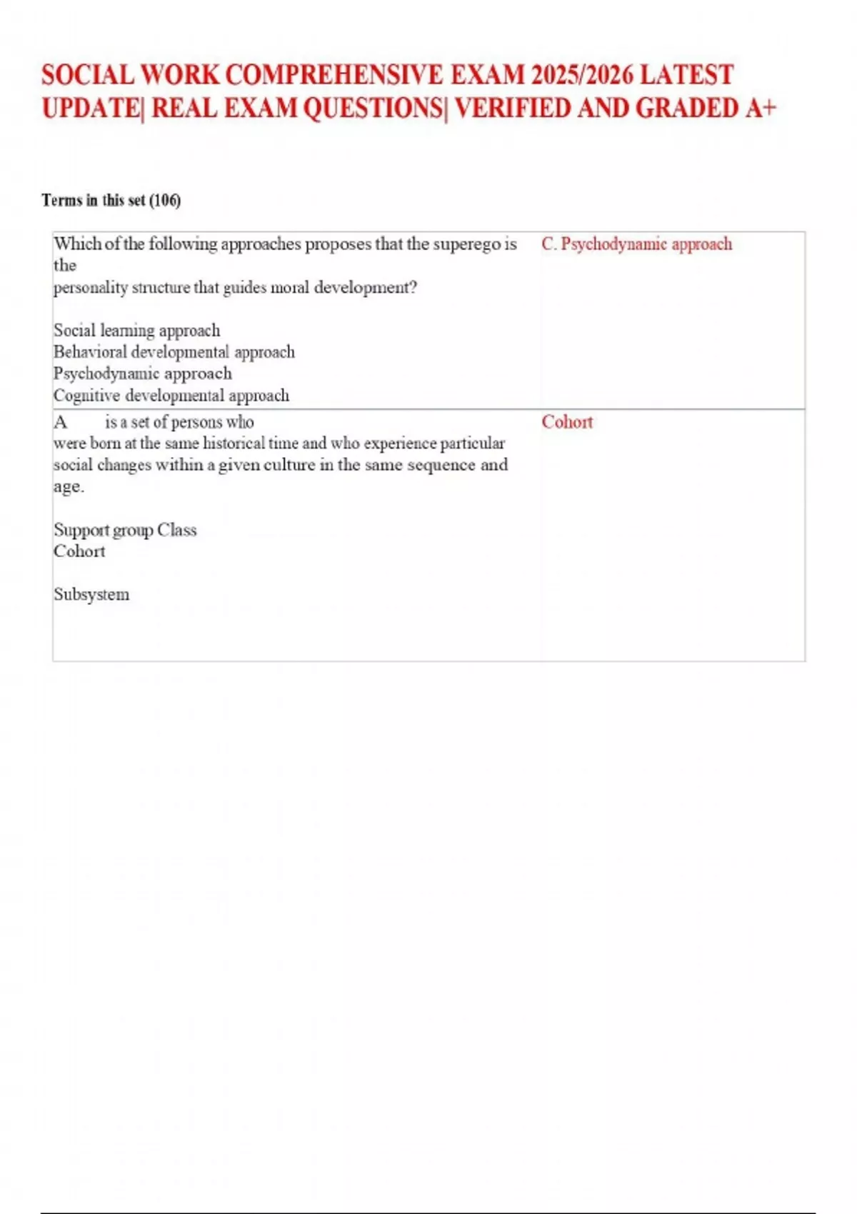 SOCIAL WORK COMPREHENSIVE EXAM 2025/2026 LATEST UPDATE| REAL EXAM ...