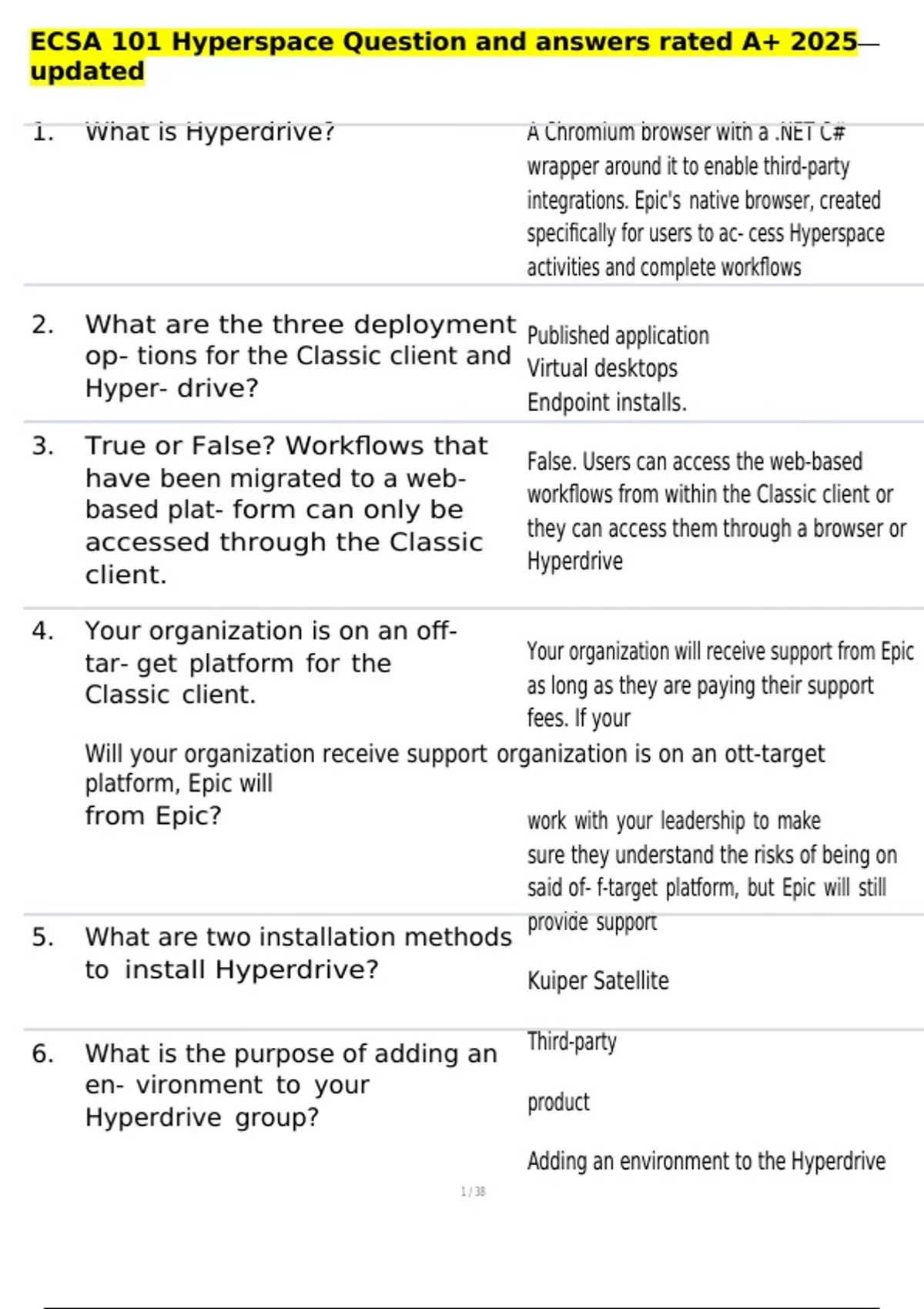 ECSA 101 Hyperspace Question and answers rated A+ 2025 updated - ECSA ...