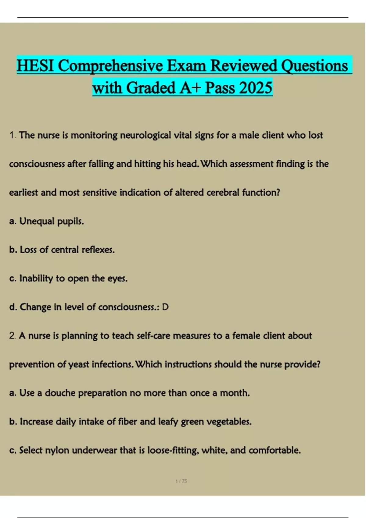 ''How to Pass HESI Comprehensive Exam Reviewed Multiple Choices ...