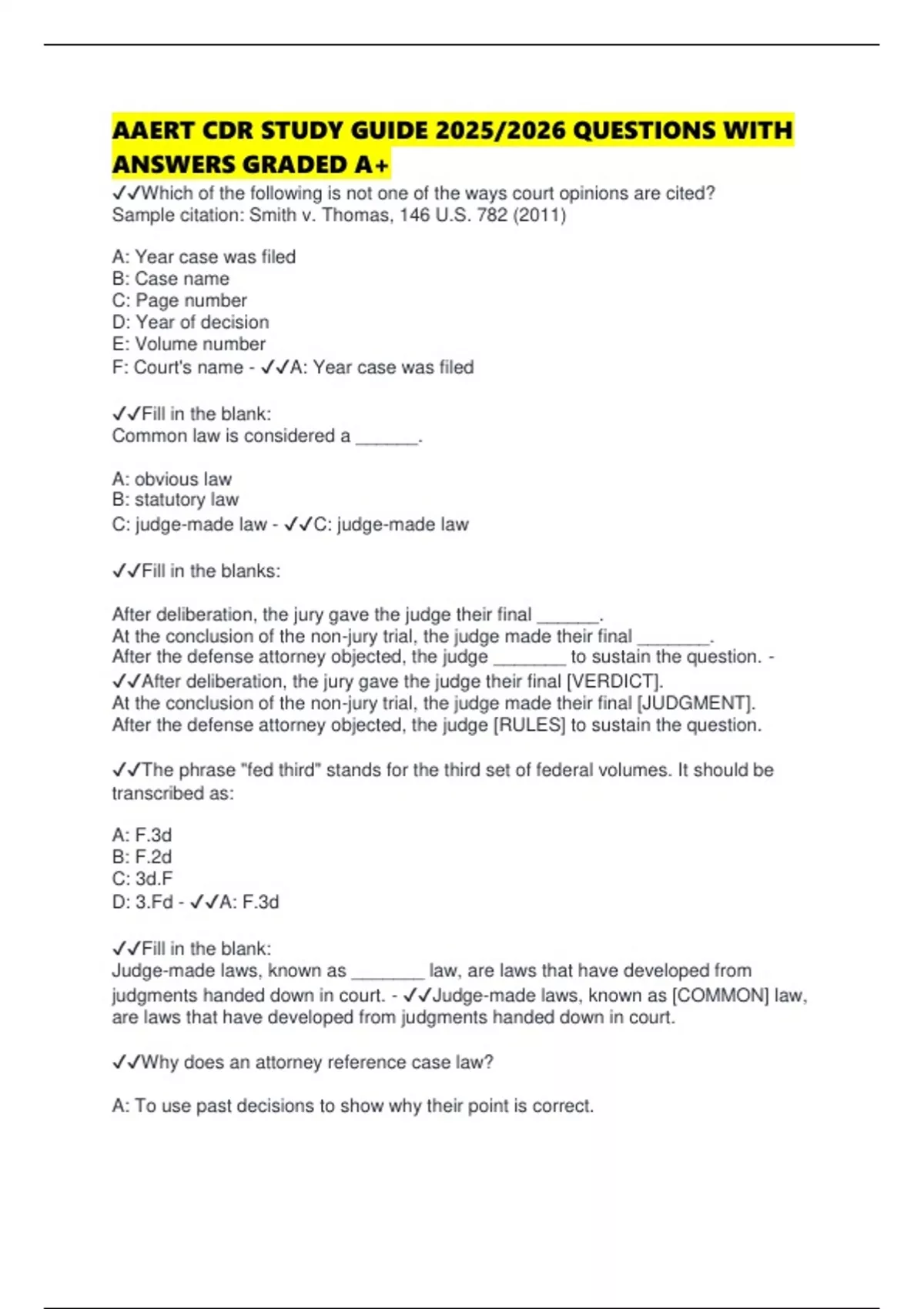 AAERT CDR STUDY GUIDE 2025/2026 QUESTIONS WITH ANSWERS GRADED A+ ...